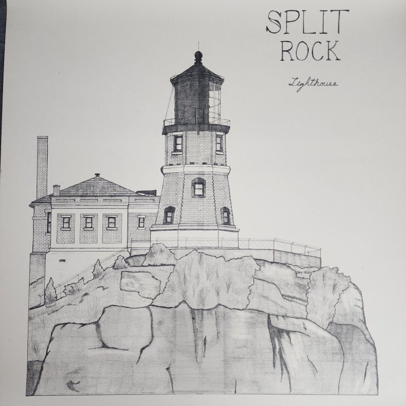 Spit Rock Lighthouse Pencil Drawing Sketch Two Harbors Minnesota ...