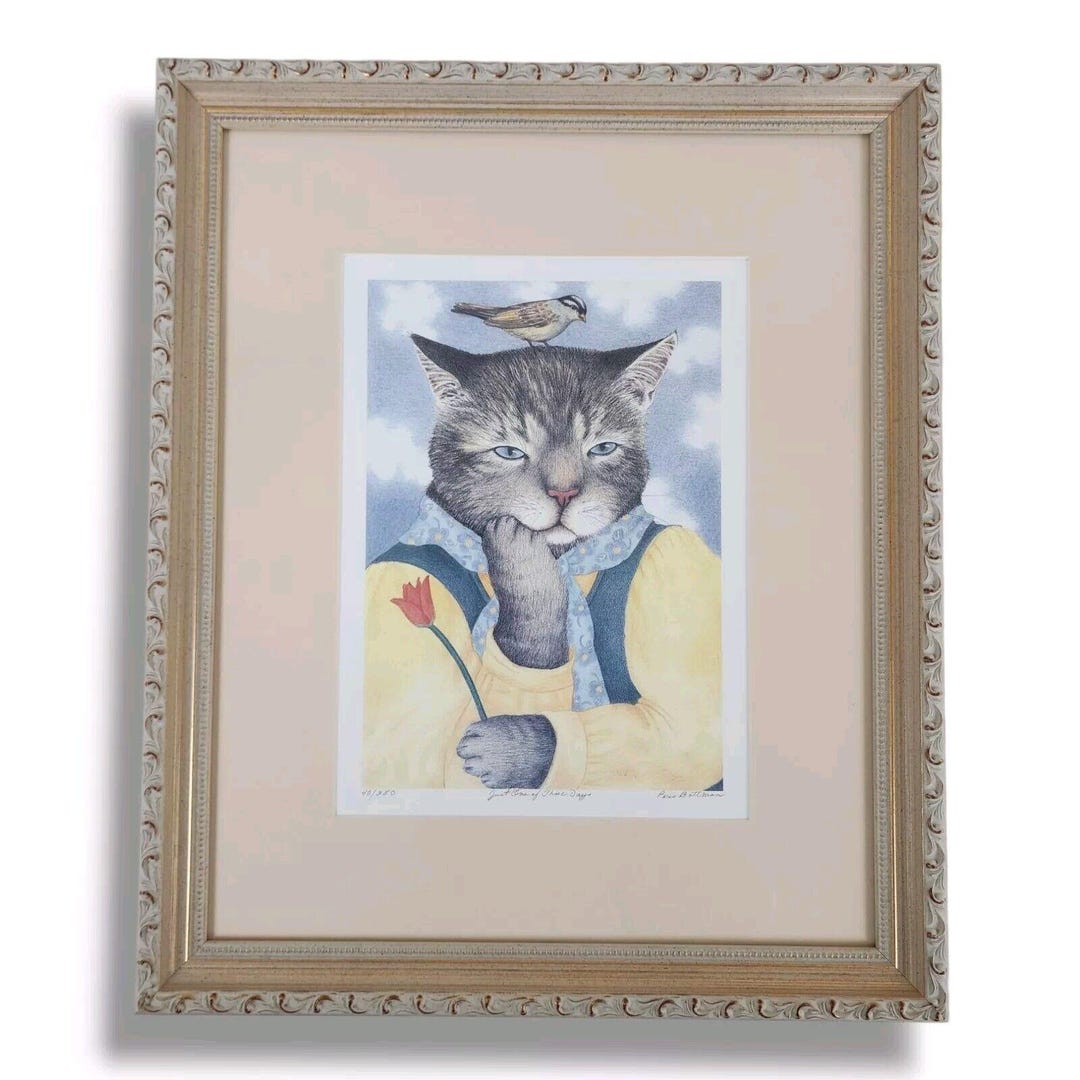 Paris Bottman Signed Numbered Print Tabby Cat & Sparrow Just One of ...