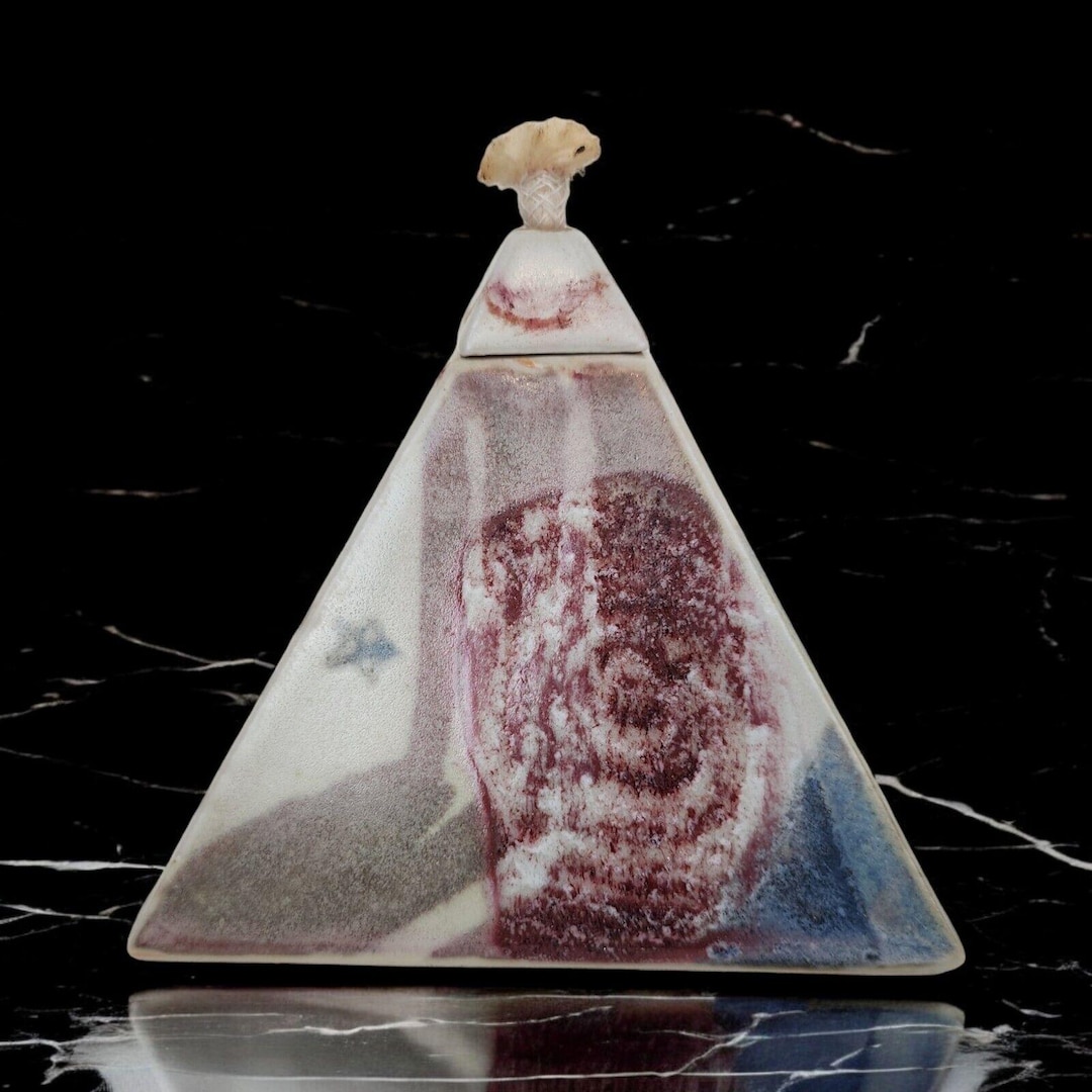 Vintage Bob Wagar Pottery Oil Lamp Celestial Stars Pyramid Gray Blue ...