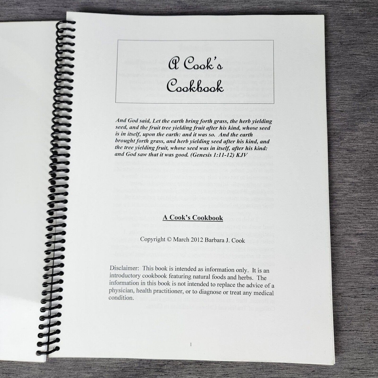 Biblically Based Cookbook Natural Food Recipes Barbara J. Cook Bible ...