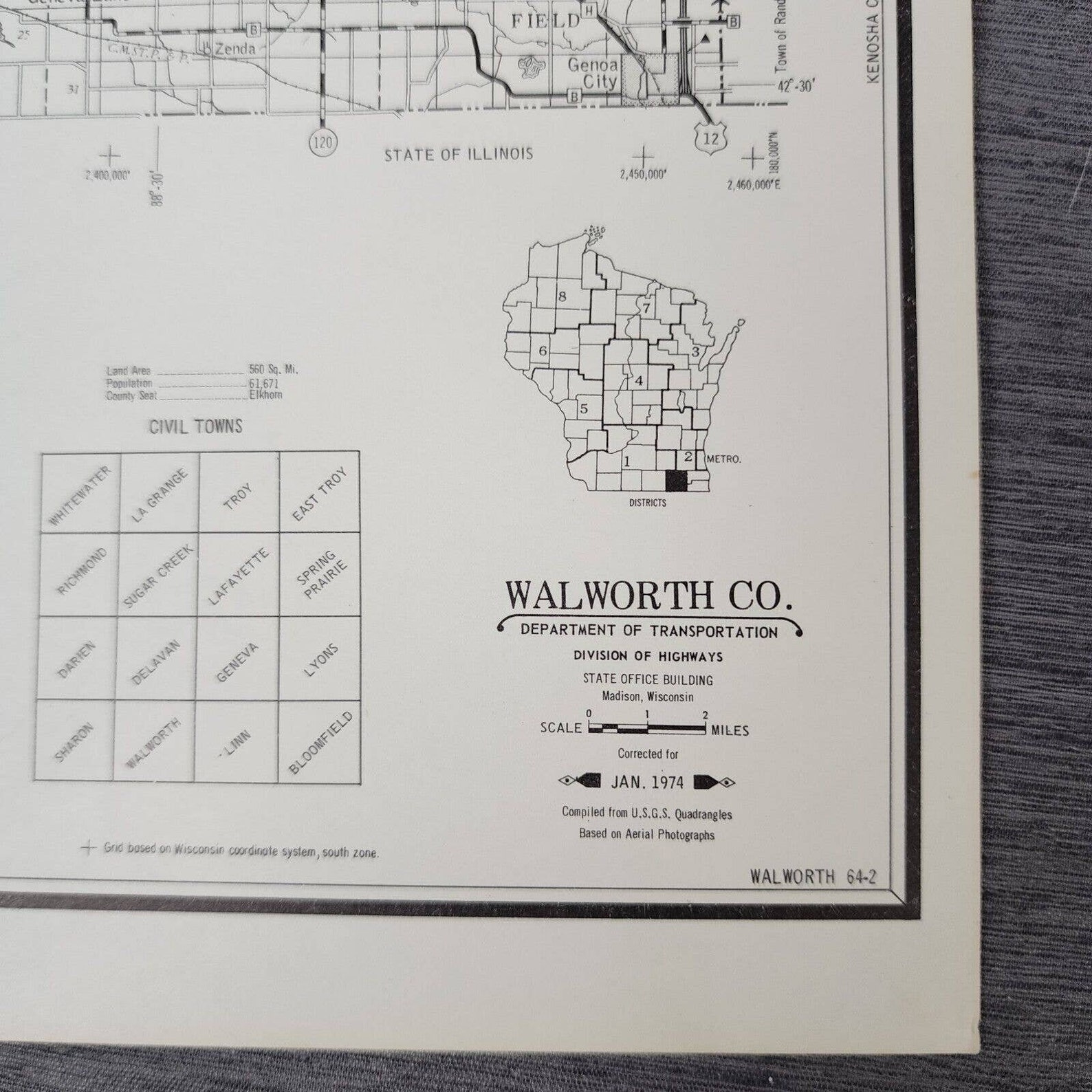VTG Walworth County Map Wisconsin Department of Transportation Highways 1974 - Etsy