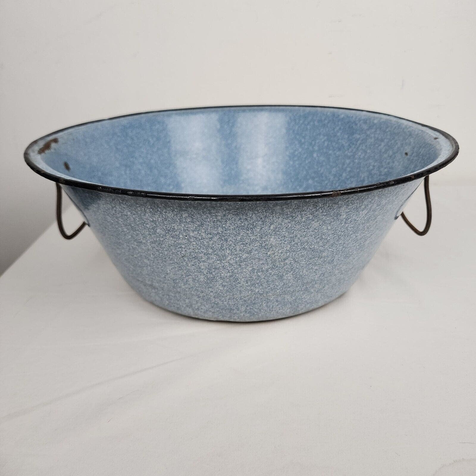 Vintage Enamel Wash Basin With Handles Baby Bath Granite Blue Rustic ...