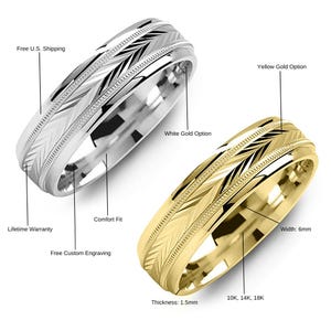 Men's Classic V Pattern Milgrain Wedding Band in 10k, 14k, 18k, 6mm ...