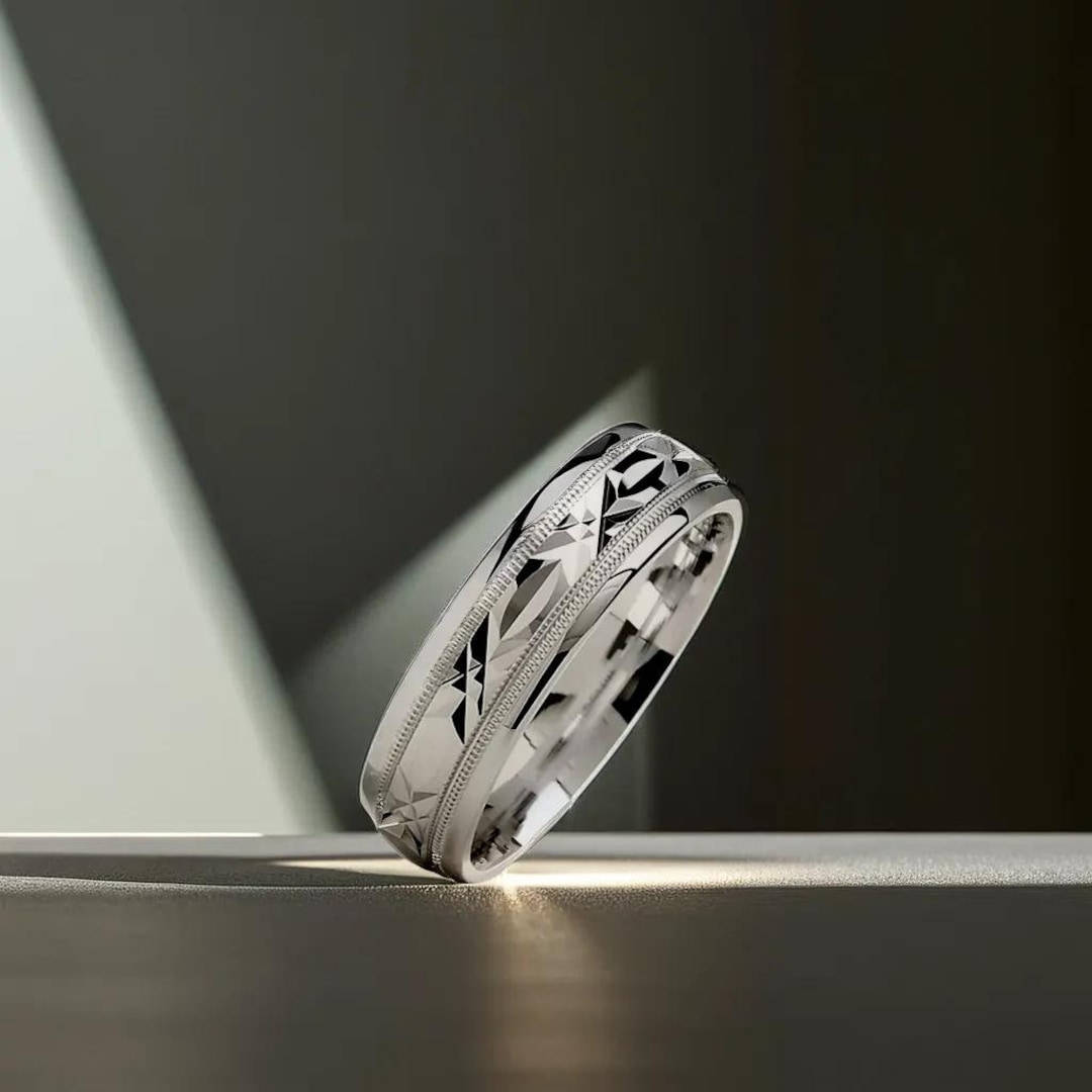 Men's Classic Pattern Milgrain 925 Sterling Silver Wedding Band ...