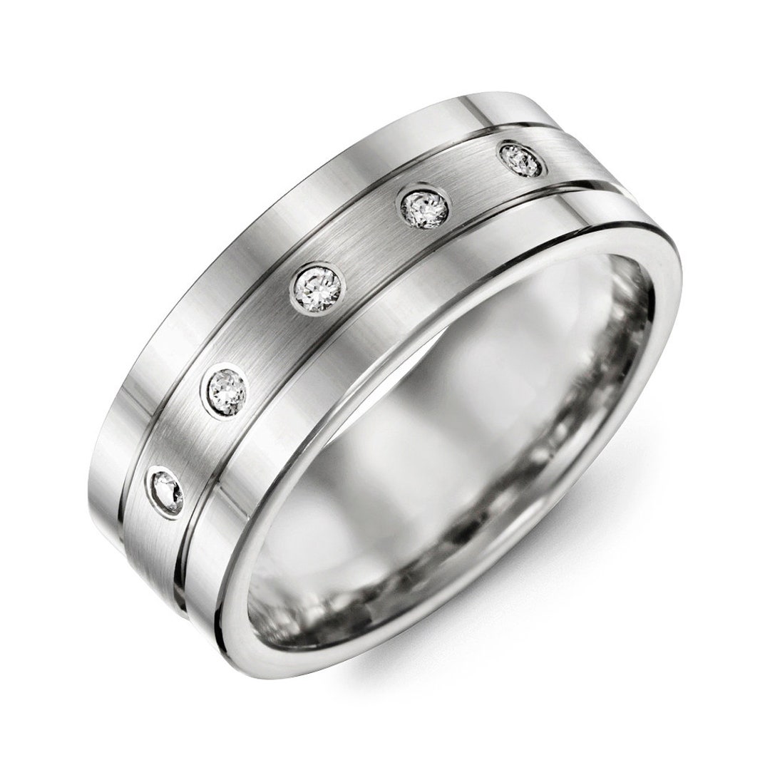 Men's Triple Band Effect Diamond Wedding Band 925 Sterling Silver ...