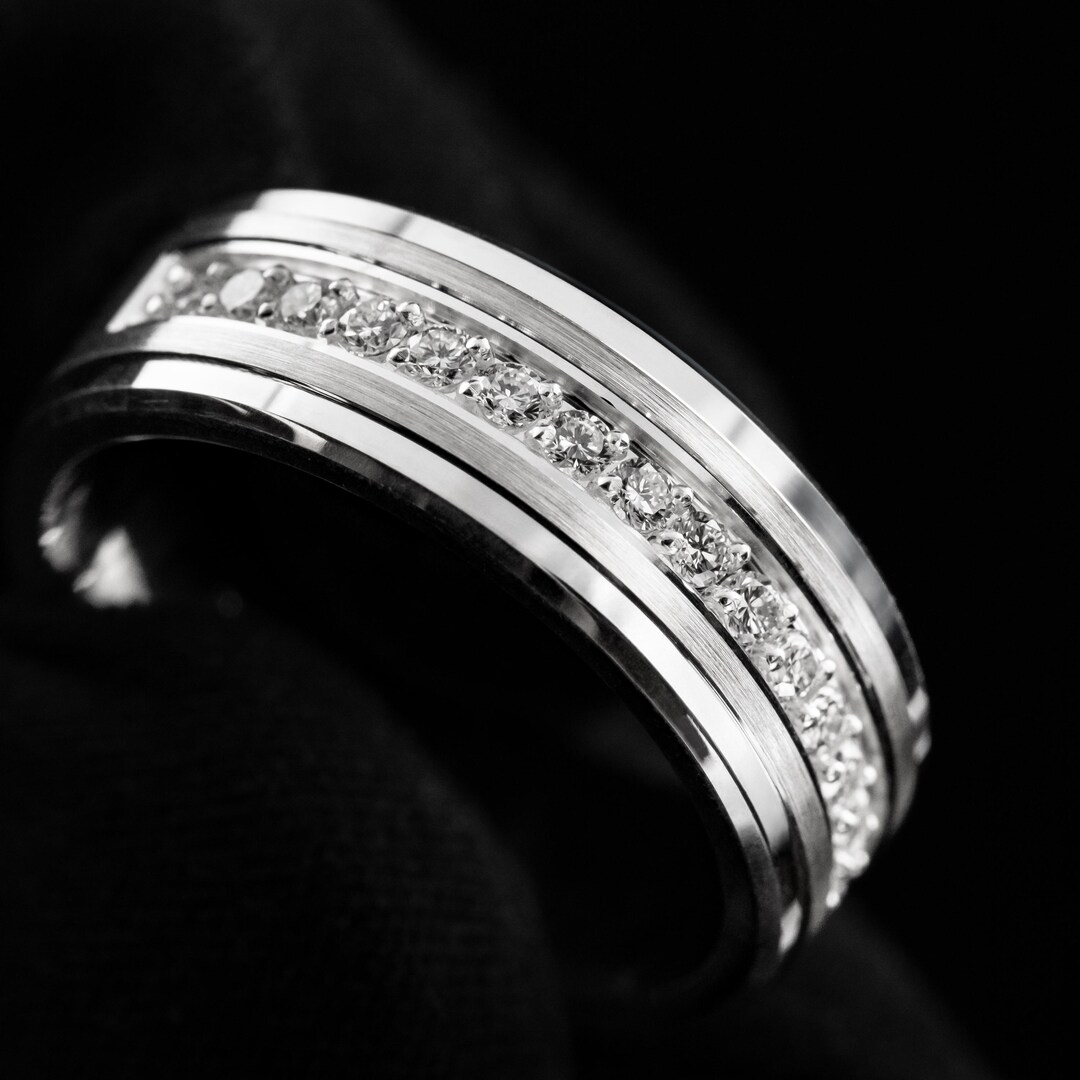 Men's and Women's Half Eternity Beveled Diamond Wedding Ring - 925 ...