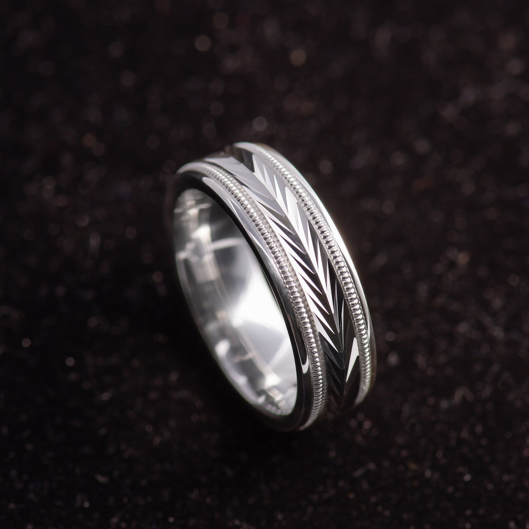 Men's Classic V Pattern Milgrain 925 Sterling Silver Wedding Band ...