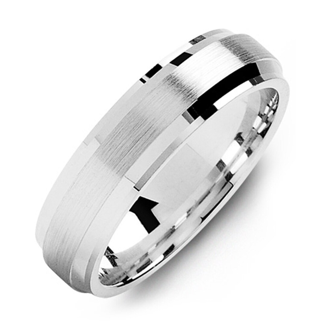 Men's Two Step Beveled Brush 925 Sterling Silver Wedding Band - Silver ...