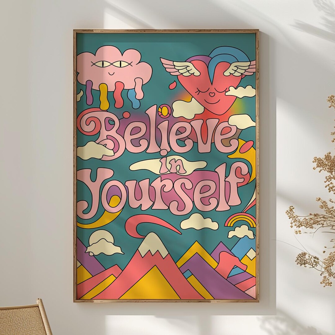 Believe in Yourself Printable Wall Art - Retro Typography Motivational ...