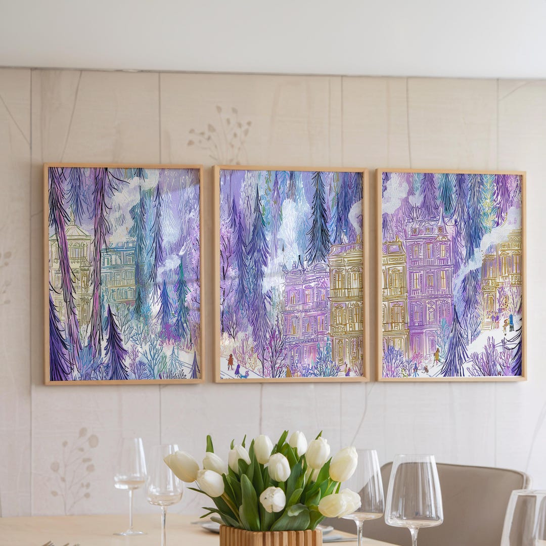 Moody Abstract Triptych Wall Art - Colorful Cool-toned Modern Design ...