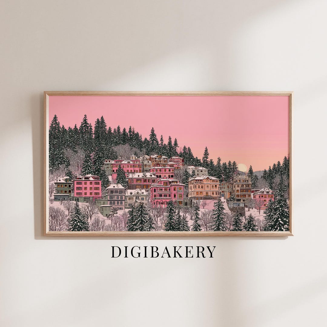 Colonial Houses Wall Art - Pastel Winter Village Snow Scene for TV ...