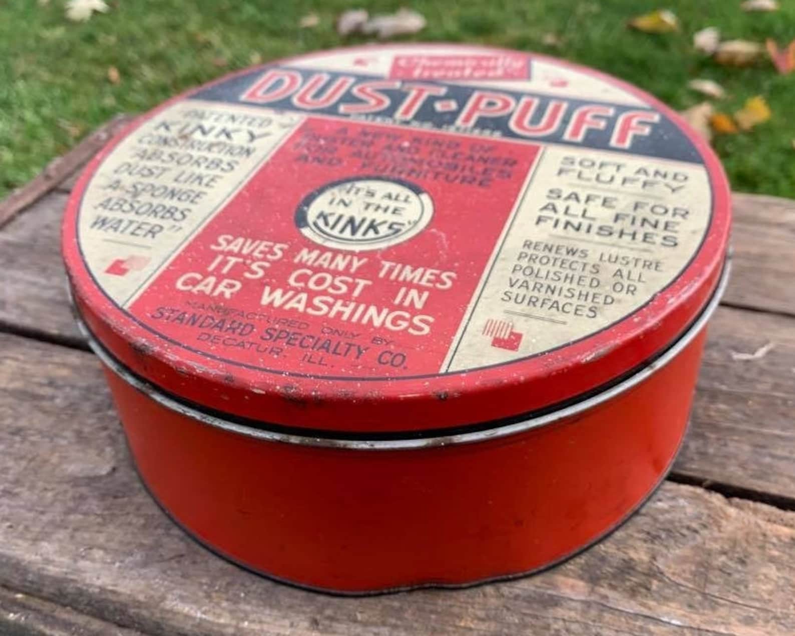 Vintage Dust Puff Tin Canister - Automobile & Furniture Polish ...