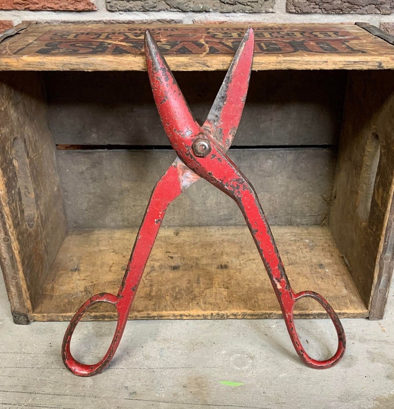 Antique Industrial Metal Shears Tin Snips - Giant Scissors - Weathered ...