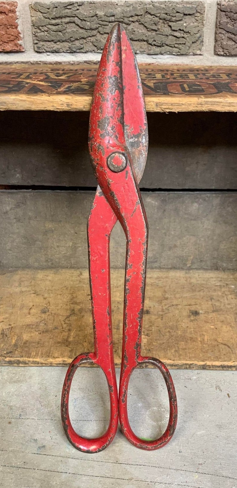 Antique Industrial Metal Shears Tin Snips - Giant Scissors - Weathered ...