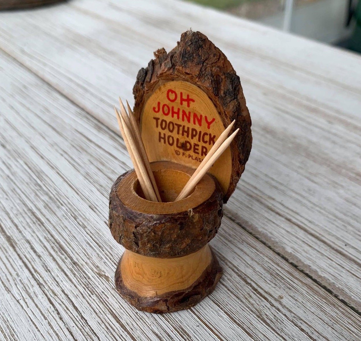 Vintage oh Johnny Toothpick Holder Rustic Wood Retro Travel Souvenir - Etsy