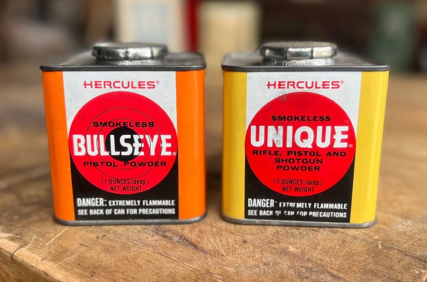 TWO Vintage Hercules Smokeless Powder Tin Cans Antique Advertising Tins ...