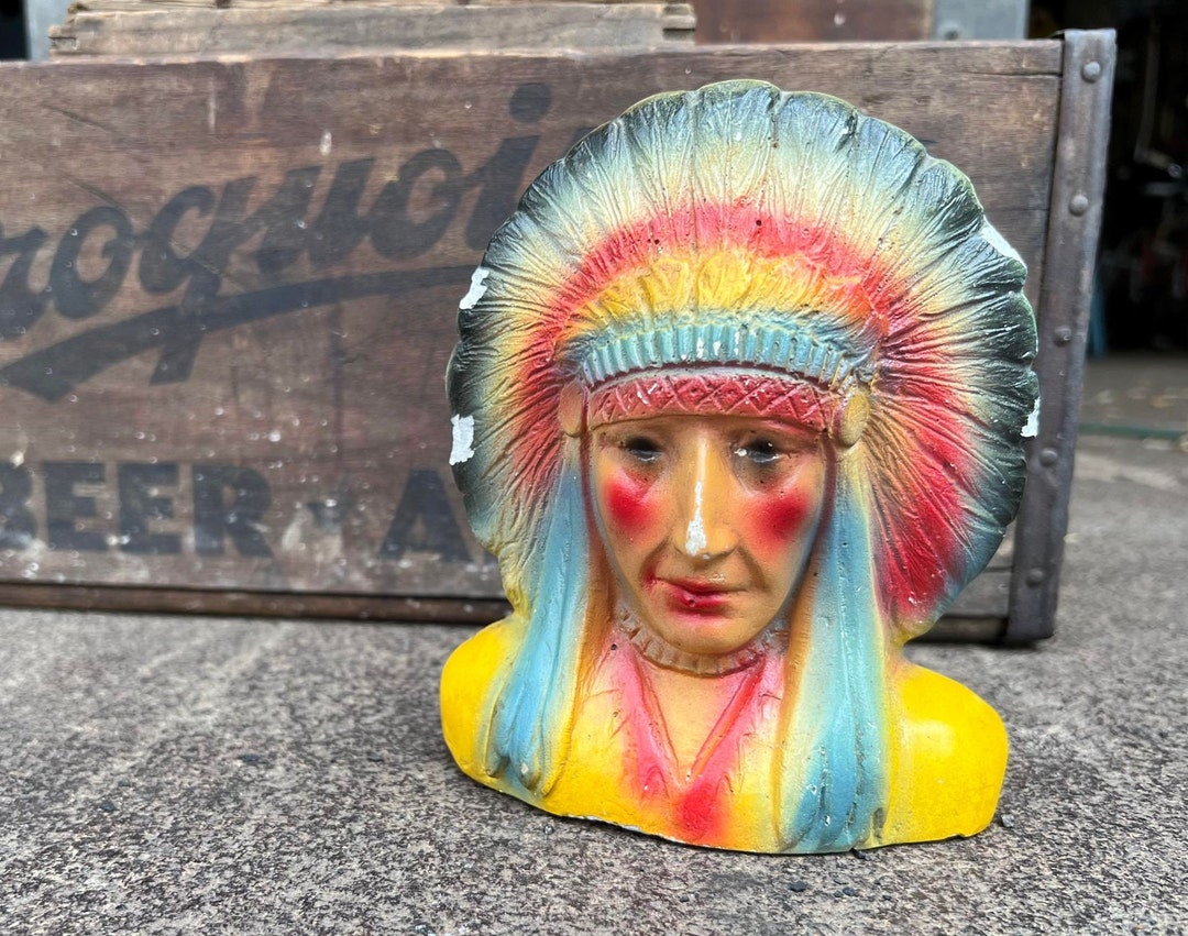 Vintage Native American Chief - Indian Head Chalkware Plaster Bust ...