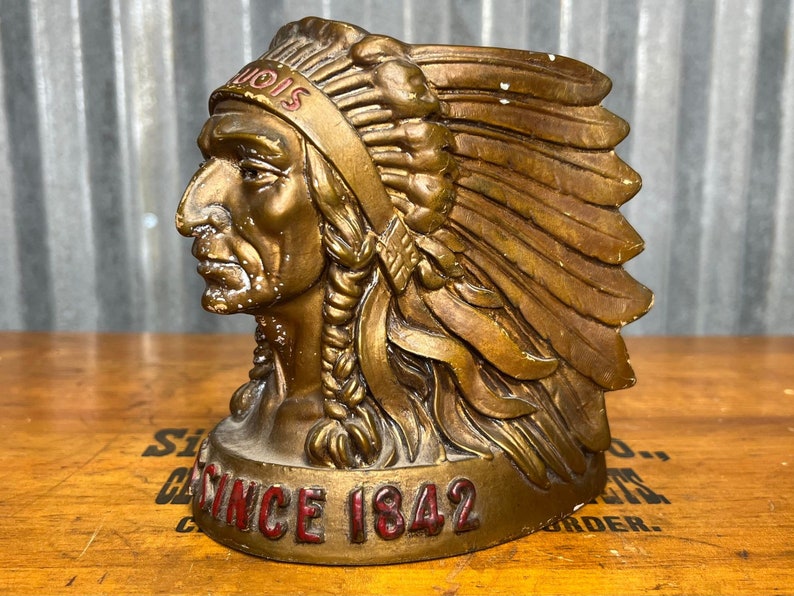 RARE Iroquois Indian Head Beer Foam Scraper Bar Storage Caddy - Antique ...