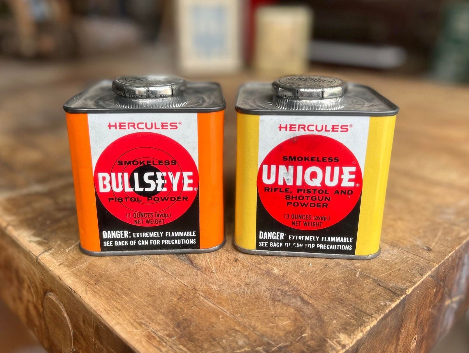 TWO Vintage Hercules Smokeless Powder Tin Cans - Antique Advertising ...