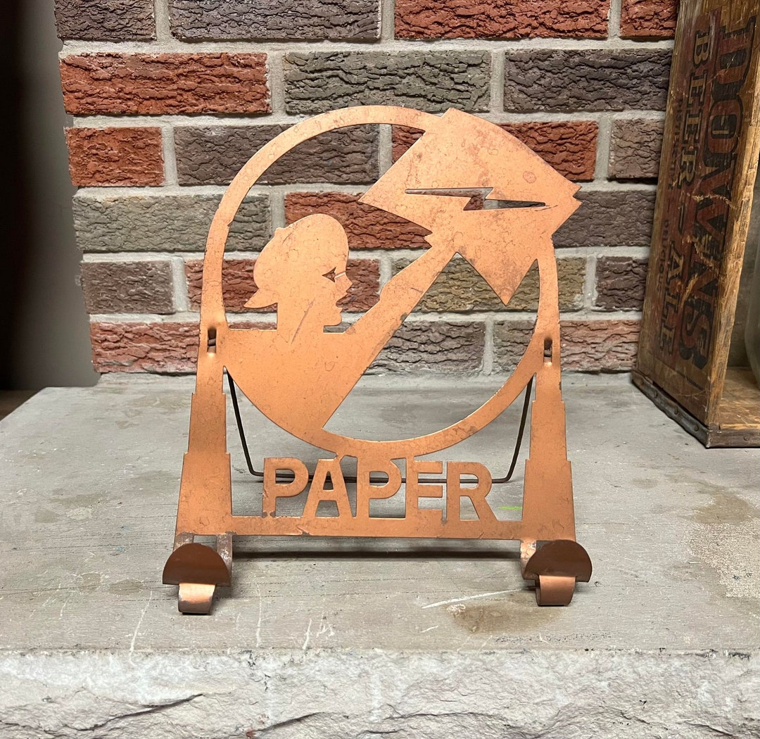 Vintage Newspaper Rack Sign - Paperboy With Lightning Bolt - Industrial ...