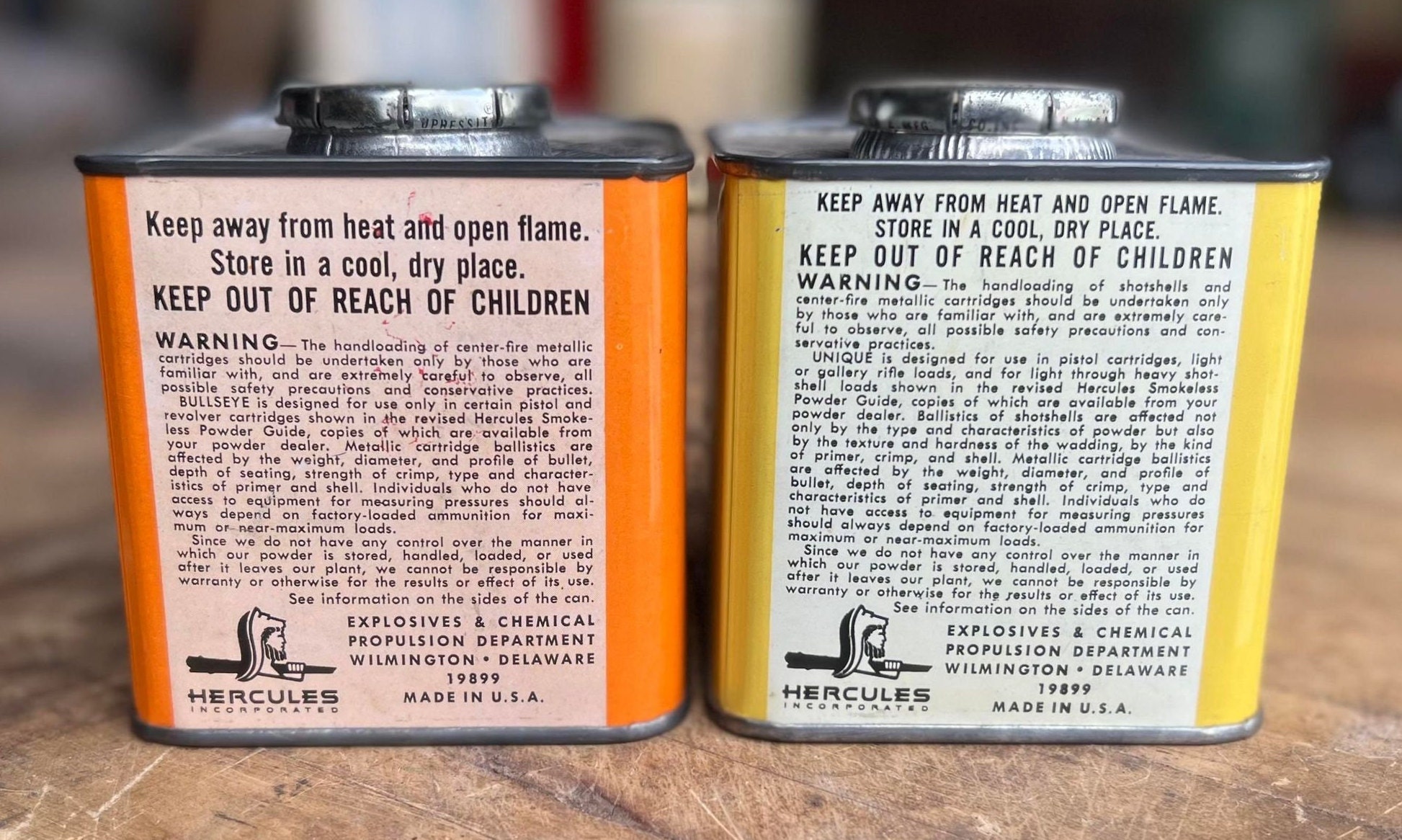 TWO Vintage Hercules Smokeless Powder Tin Cans - Antique Advertising ...
