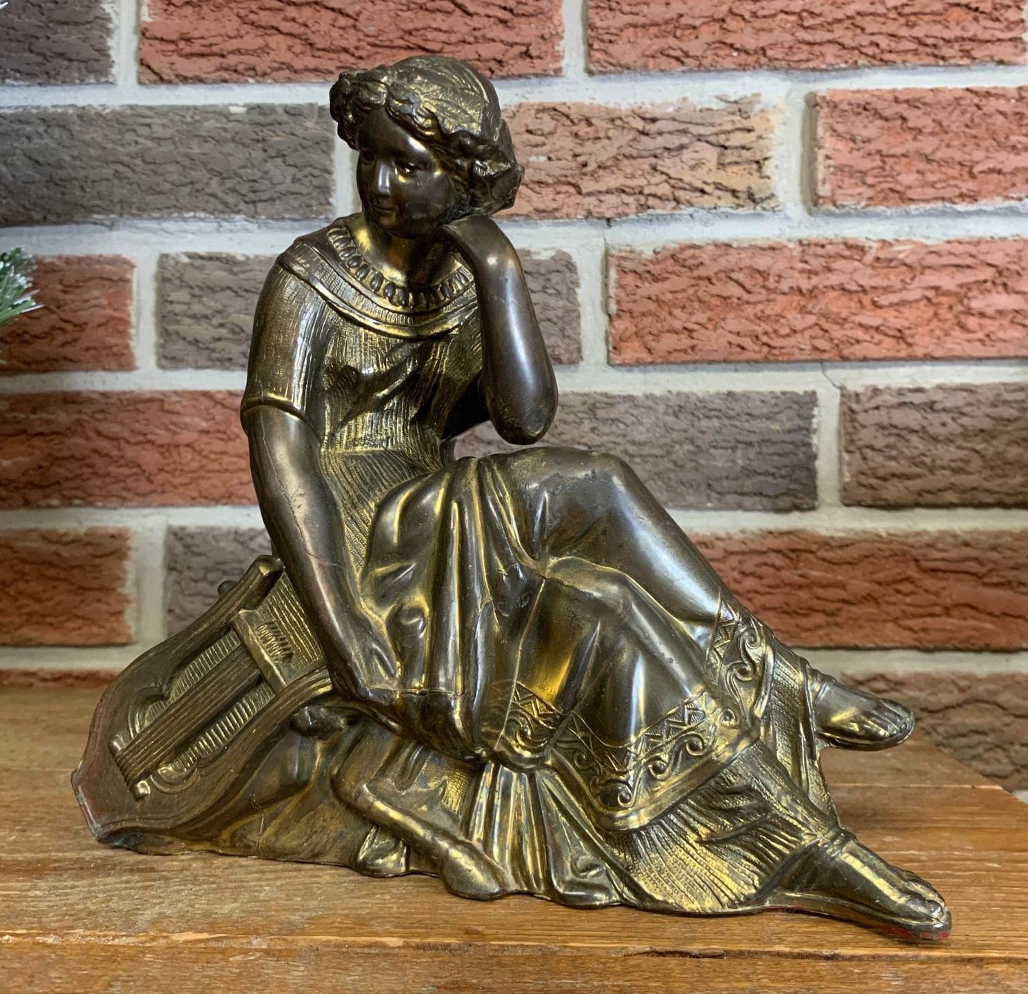 Antique Victorian Clock Topper - Spelter Statue - Woman With Harp ...