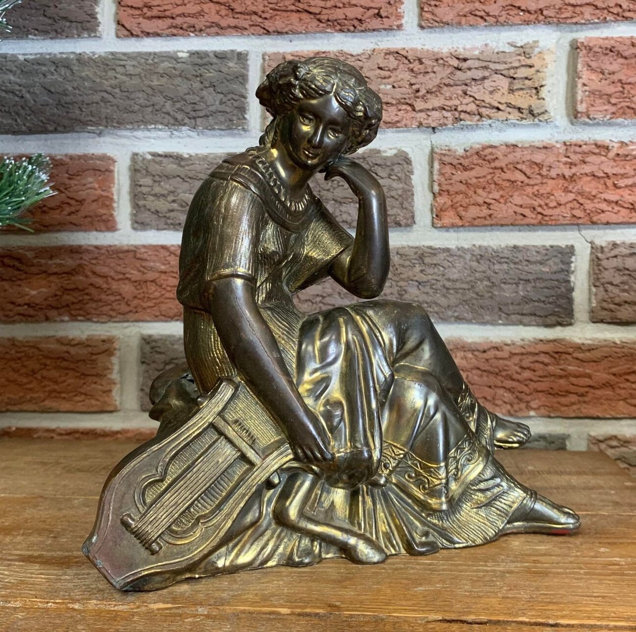 Antique Victorian Clock Topper - Spelter Statue - Woman With Harp ...