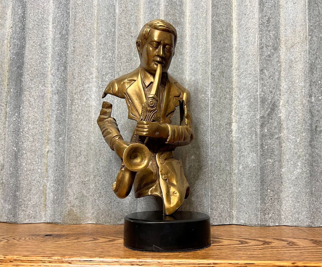 Vintage Brass Saxophone Player Statue - Mid Century Abstract Art Deco ...
