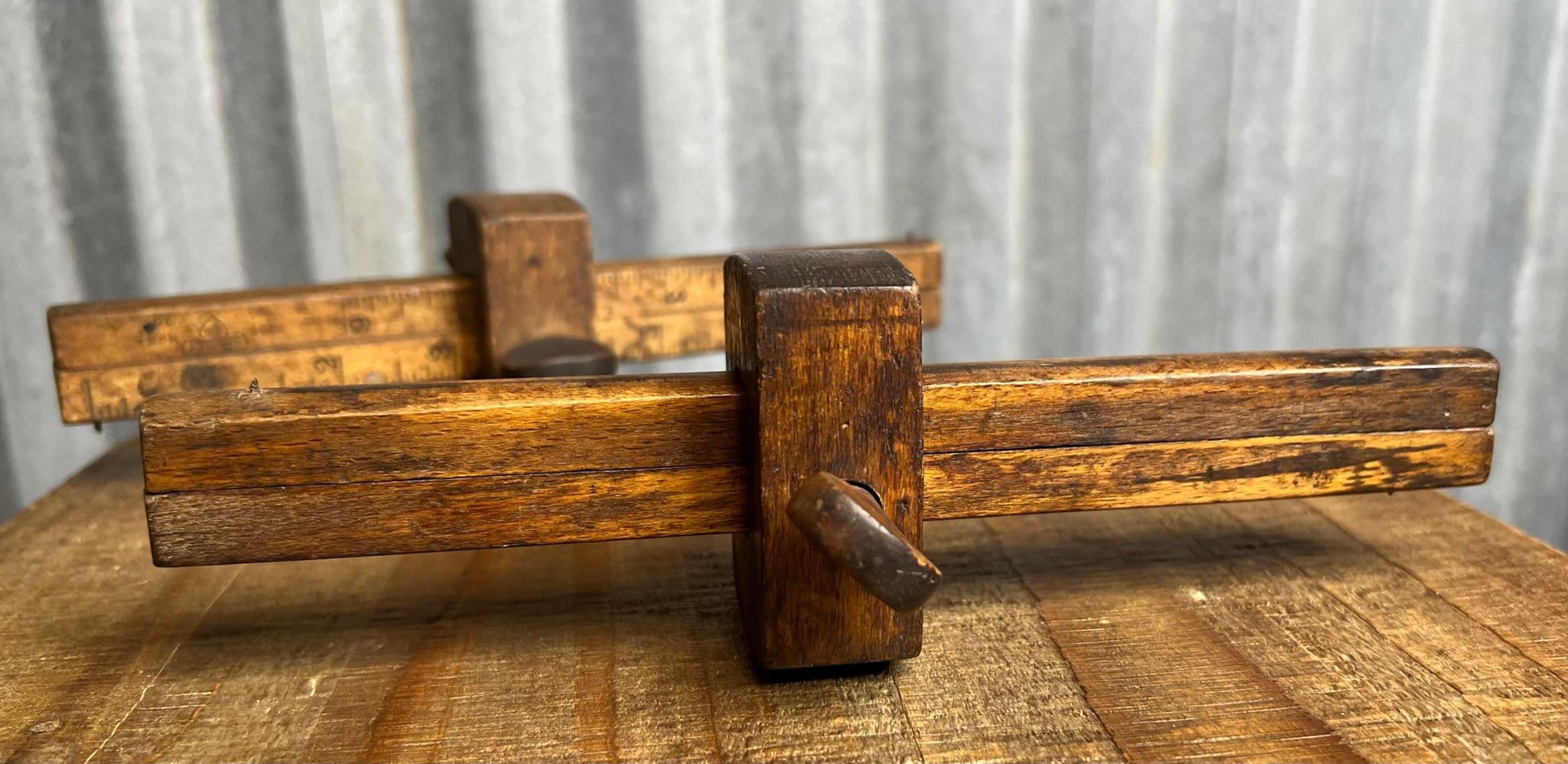 TWO Antique Wood Scribe Ruler Tools - Vintage Stanley Tools - Rustic ...