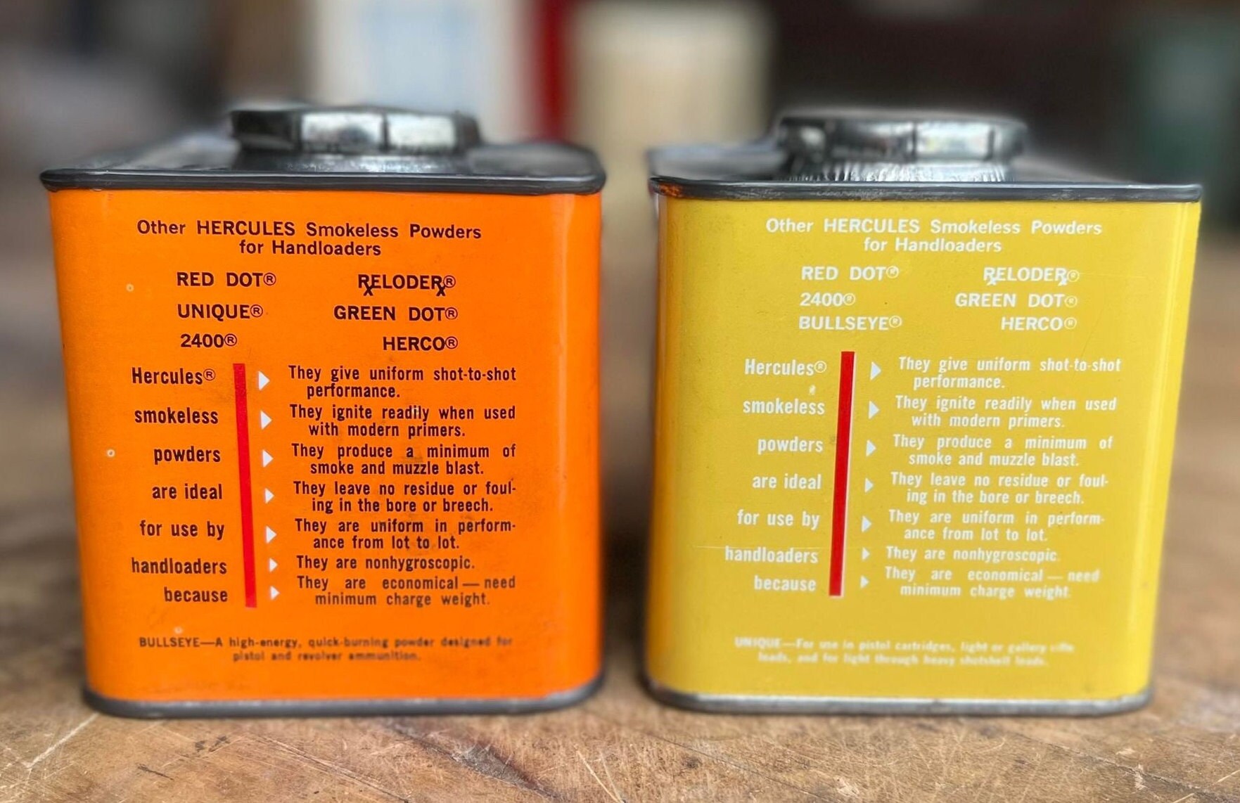 TWO Vintage Hercules Smokeless Powder Tin Cans - Antique Advertising ...