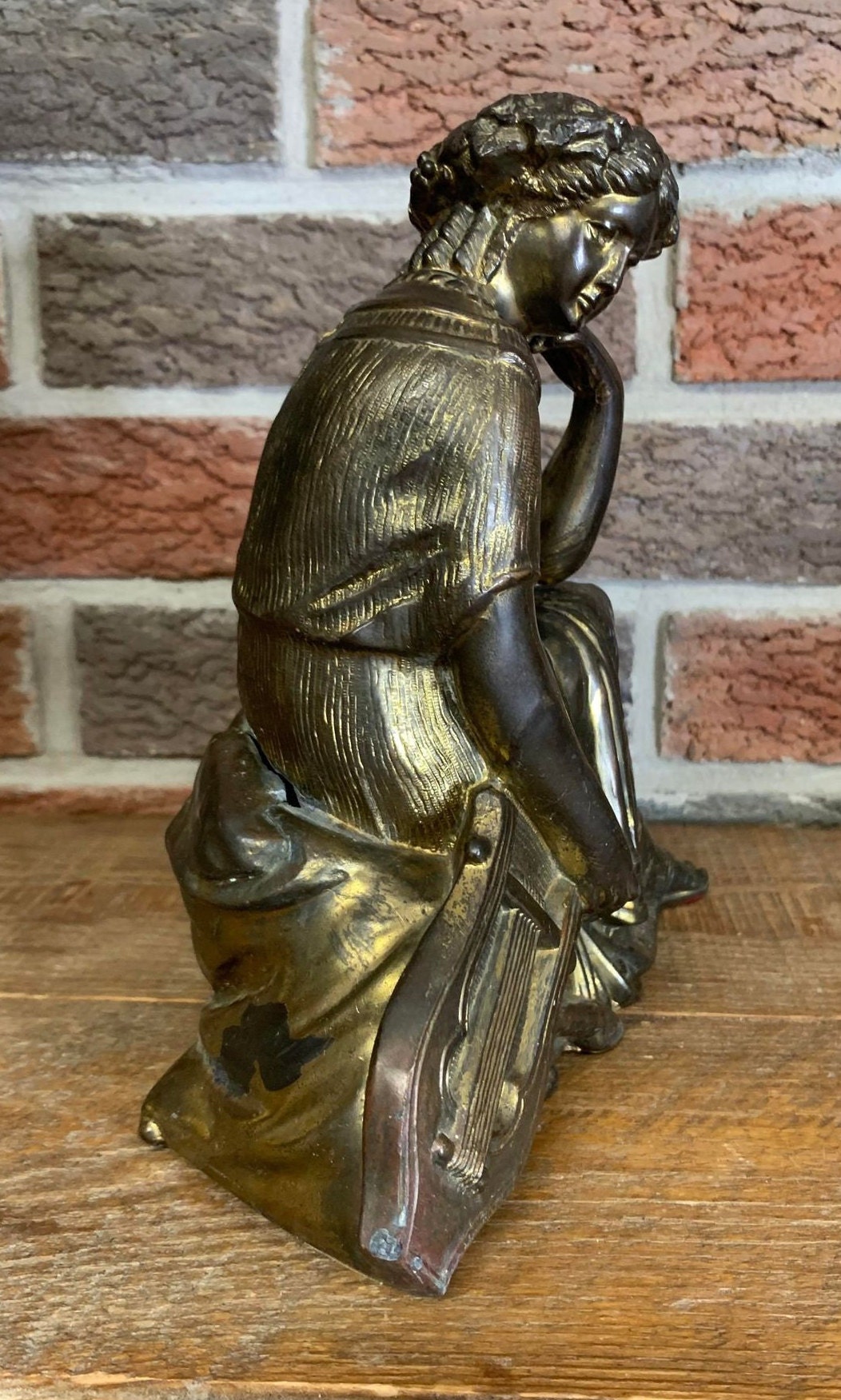 Antique Victorian Clock Topper - Spelter Statue - Woman With Harp ...