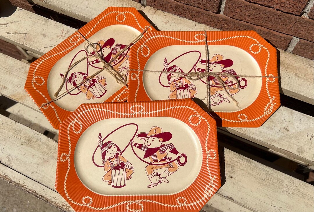 Vintage Cowboy and Indian Paper Party Plates - Retro Nostalgia Decor ...