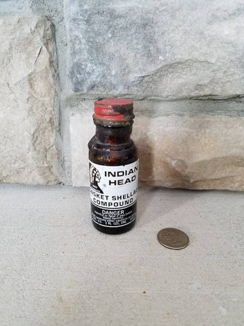Vintage Indian Head Gasket Shellac Compound Glass Bottle - Etsy