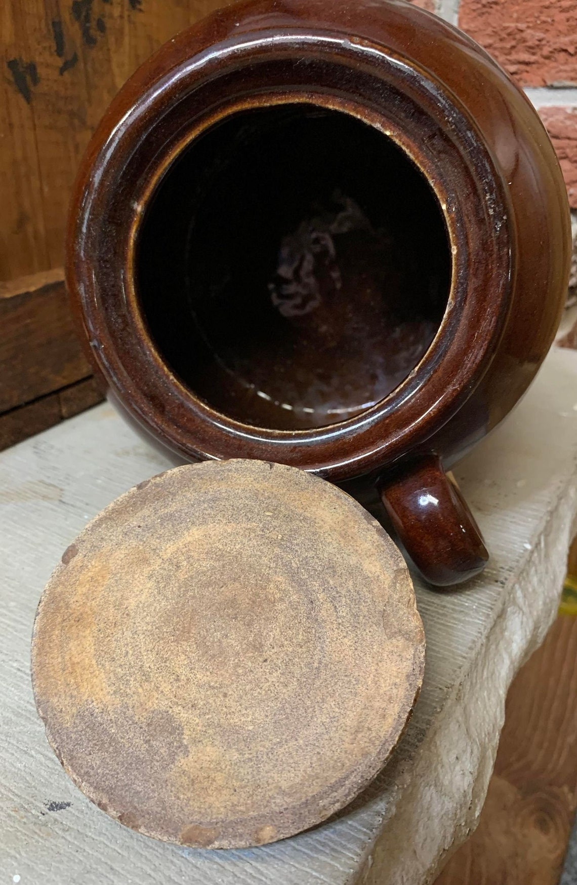Antique Stoneware Bean Pot - Rustic Farmhouse Kitchen Decor - Vintage ...