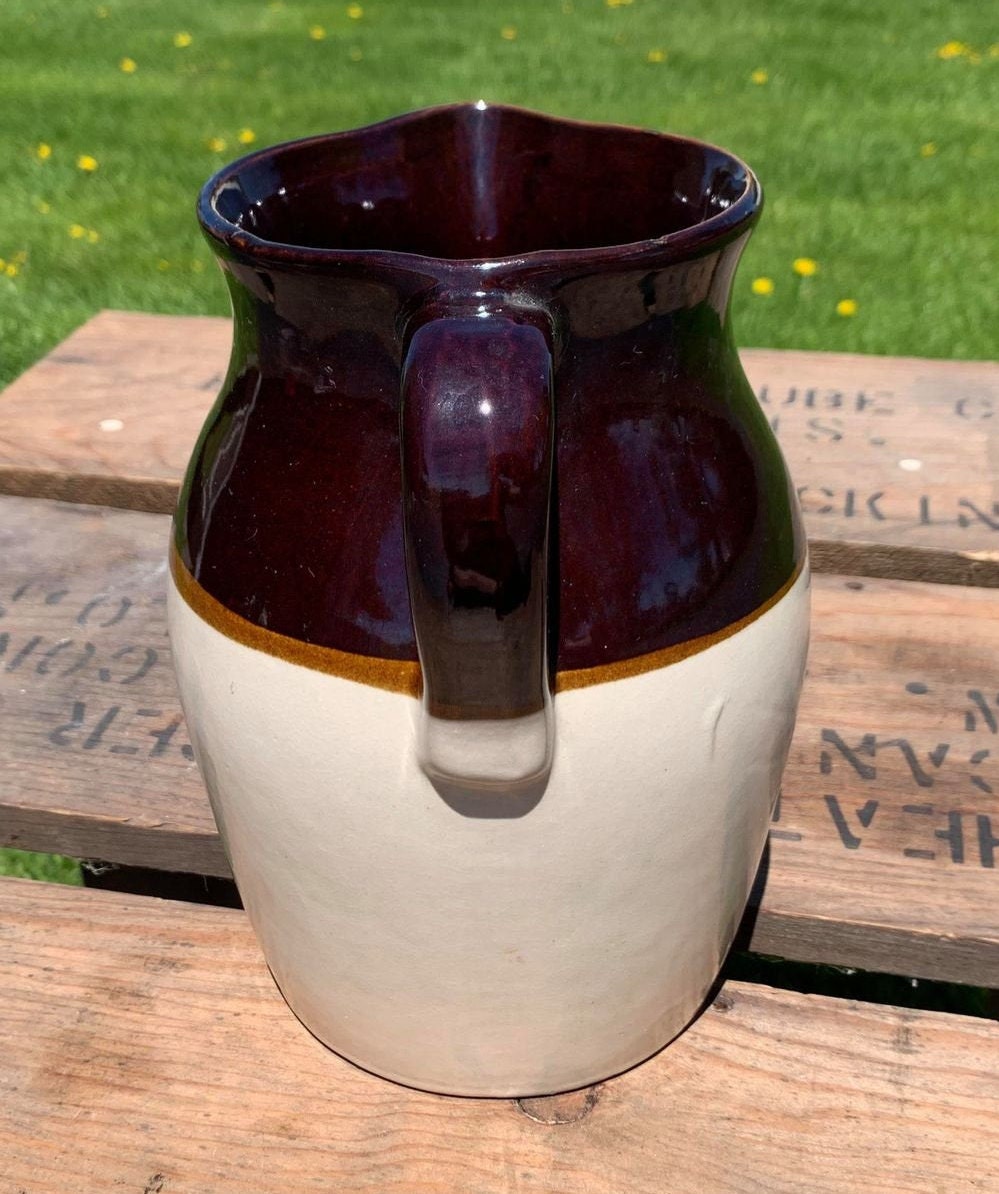 Antique Stoneware Pitcher Jug - Two-tone Glaze - Vintage Rustic Kitchen ...