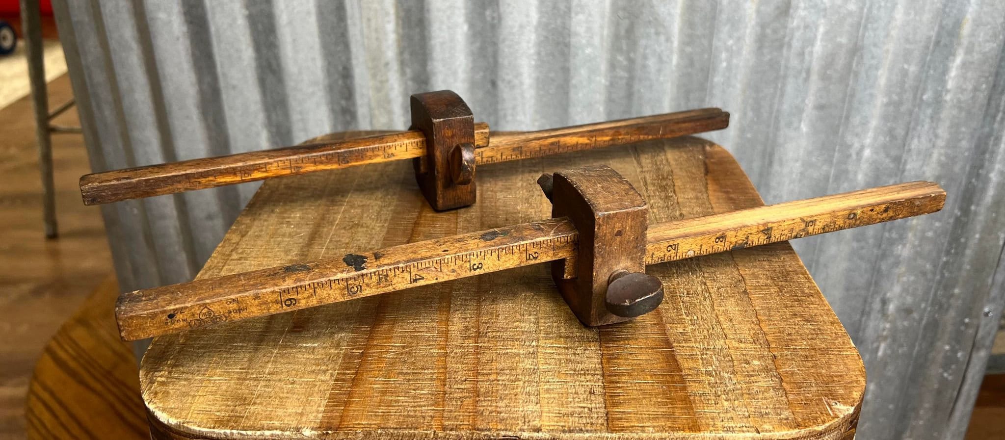 TWO Antique Wood Scribe Ruler Tools - Vintage Stanley Tools - Rustic ...
