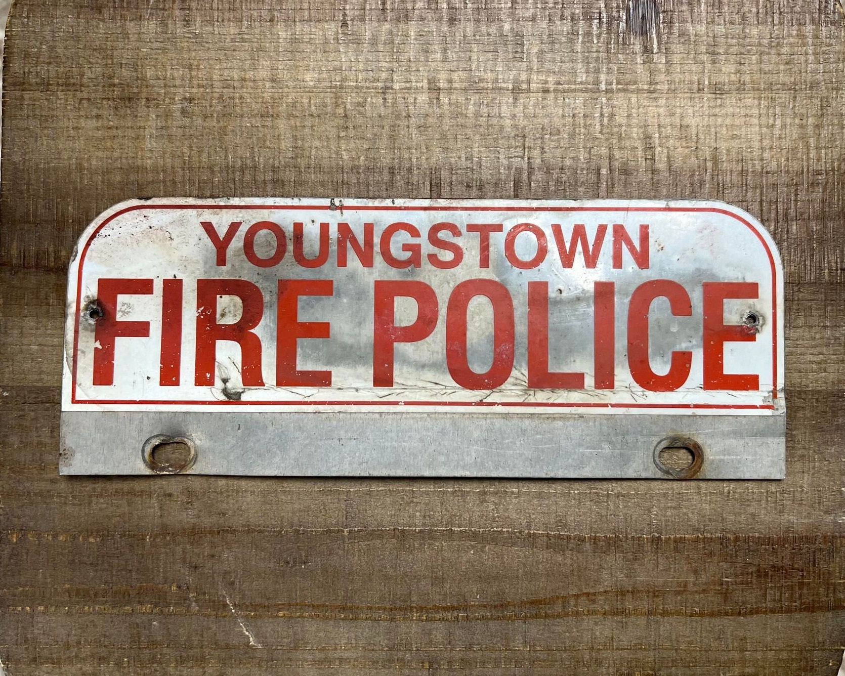 Vintage Youngstown Fire Police License Plate Topper Sign - Youngstown ...