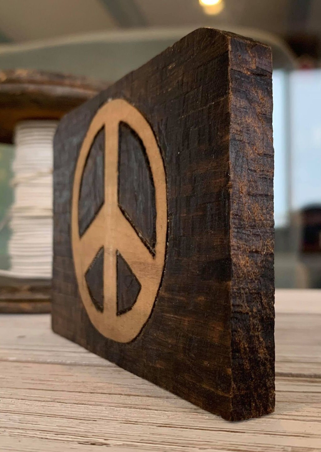 Handmade peace Sign Carved Wood Vintage Artwork One of a Kind Hippy Art ...