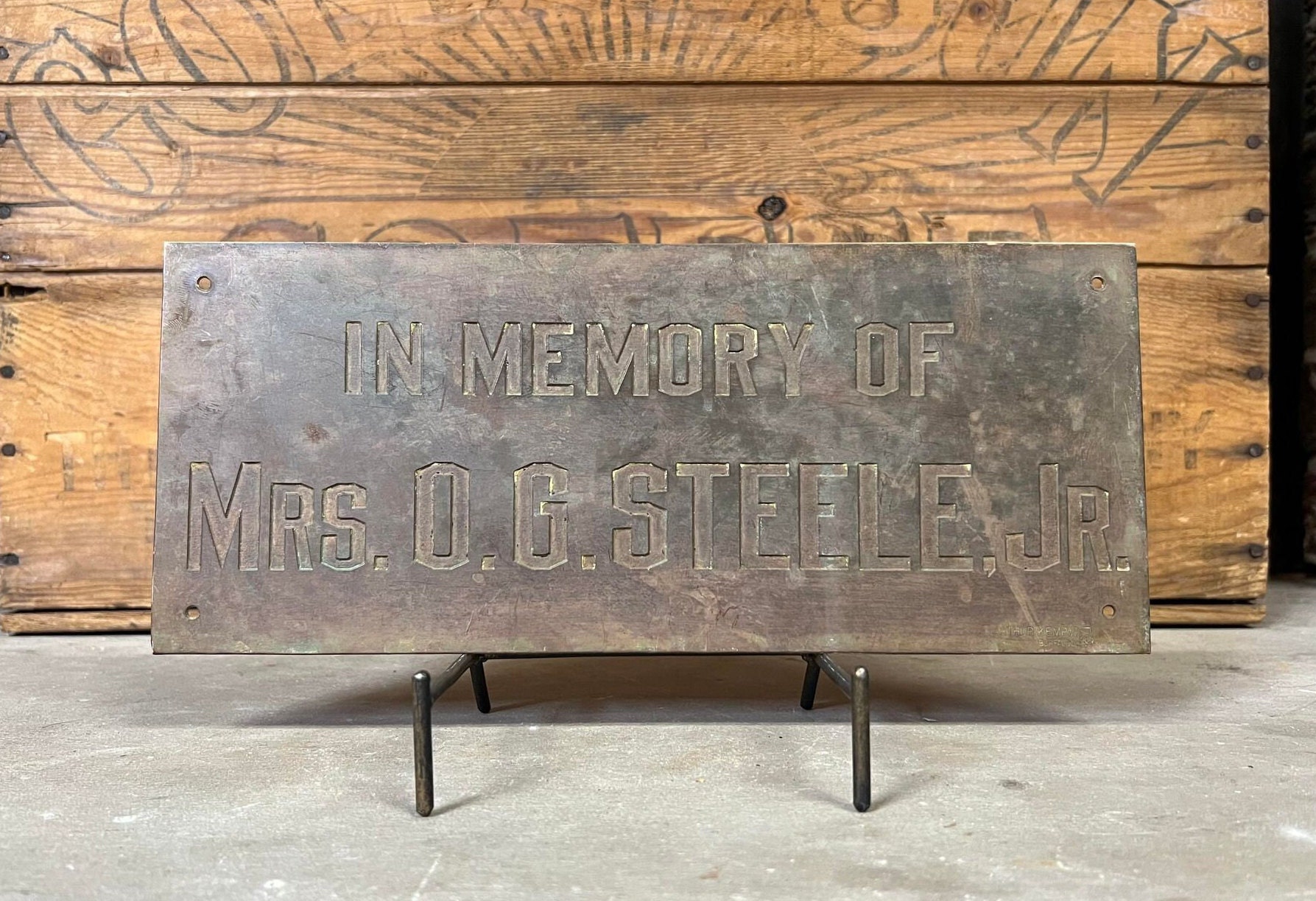 Antique Brass Cemetery Grave Memorial Marker Sign - Mrs. OG Steele Jr ...
