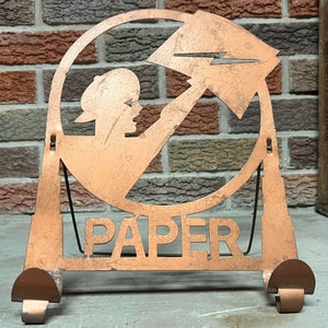Vintage Newspaper Rack Sign - Paperboy With Lightning Bolt - Industrial ...