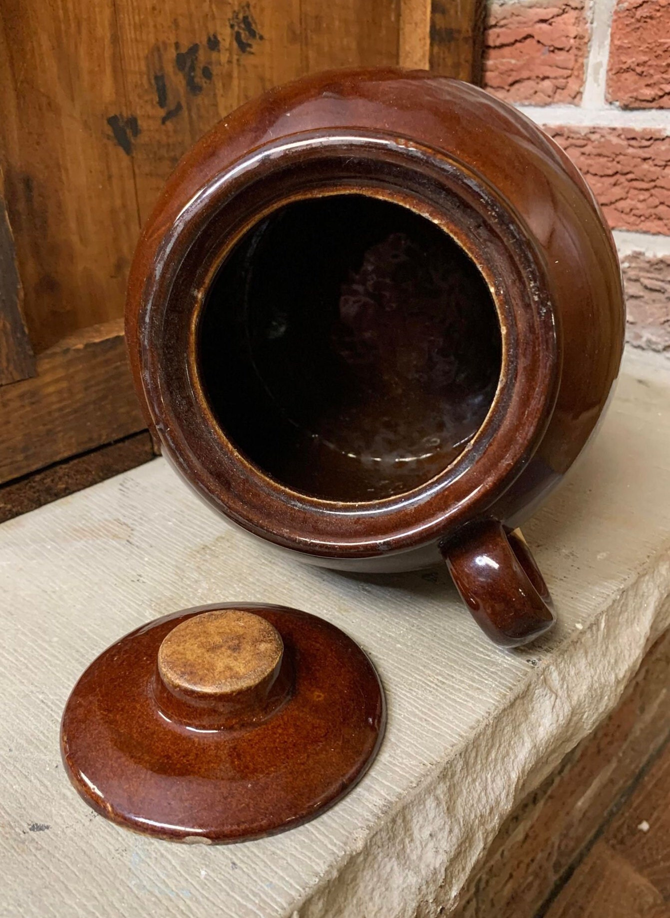 Antique Stoneware Bean Pot - Rustic Farmhouse Kitchen Decor - Vintage ...