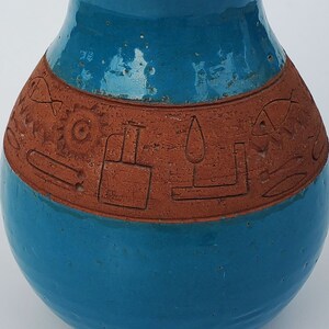 Italian Bitossi Blue Pottery Vase - Stamped FISH and JUG Design ...