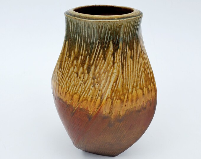 Ellen Shankin Virginia Studio Pottery Vase - Carved Surface - Drip ...