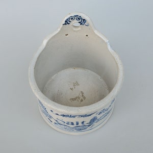 Antique German Stoneware Salt Cellar - Blue Floral Decoration - Wall ...