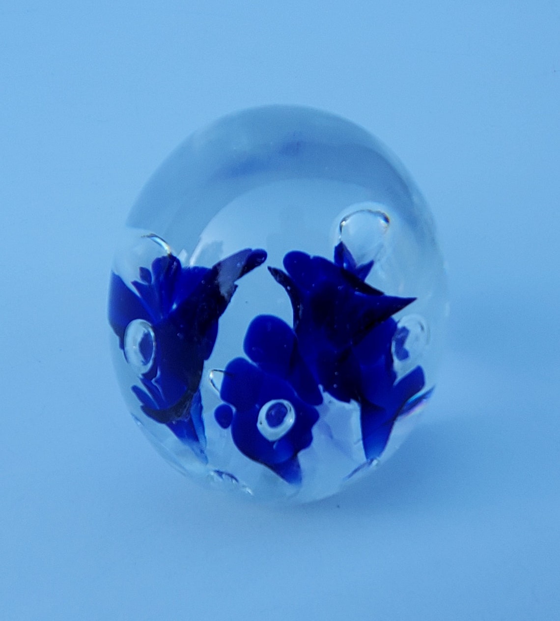Joe Rice House of Glass Art Glass Paperweight Blue Floral - Etsy