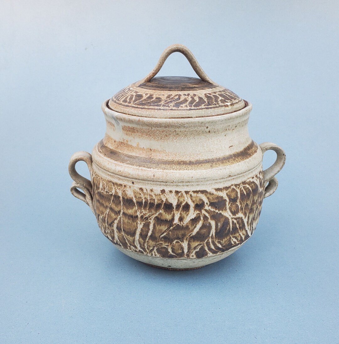 Mid Century Era Studio Pottery Large Covered Bowl - Two Large Loop ...