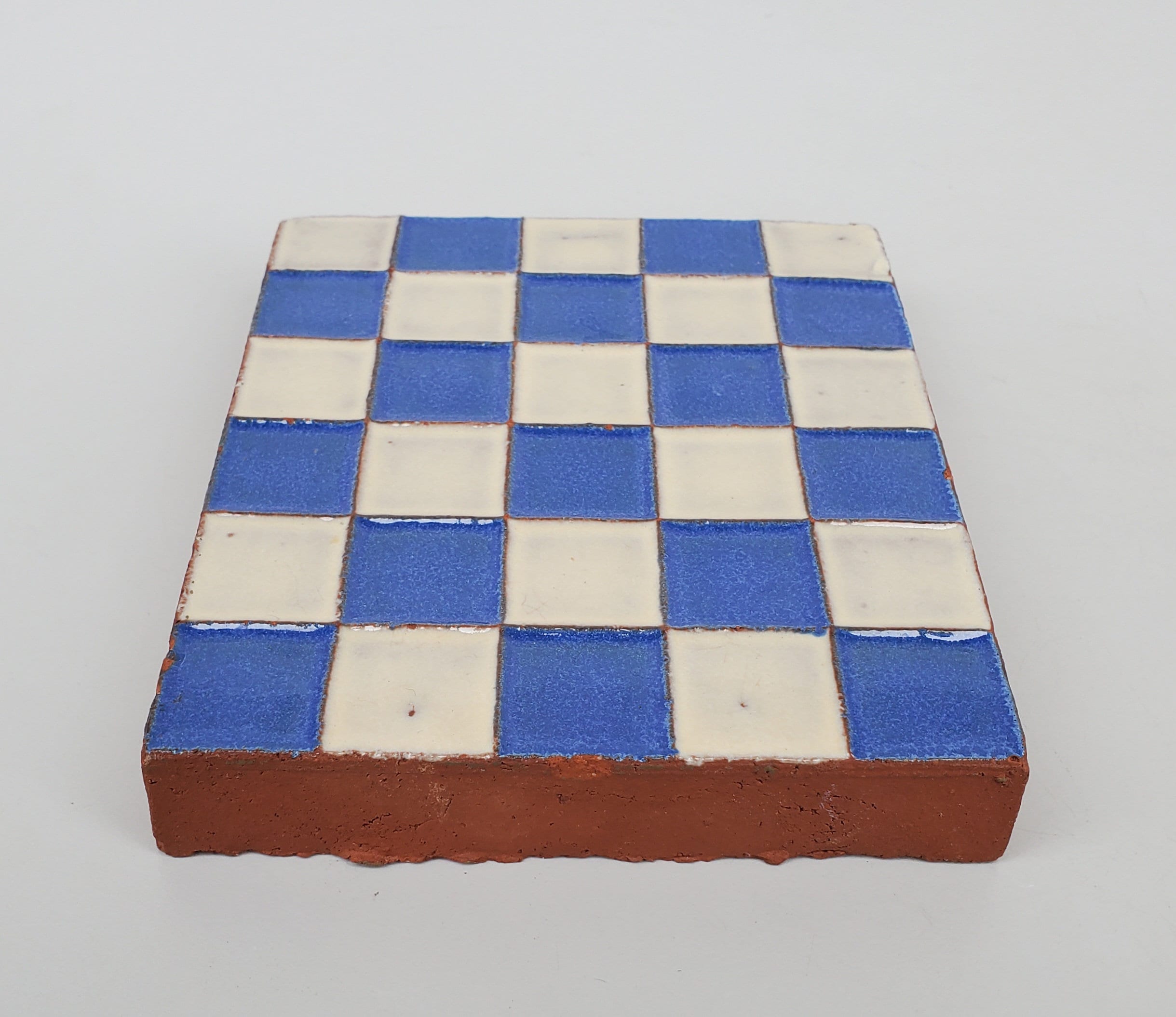 Vintage Gladding Mcbean Pottery Tile - Thick Red Clay - Blue and White ...