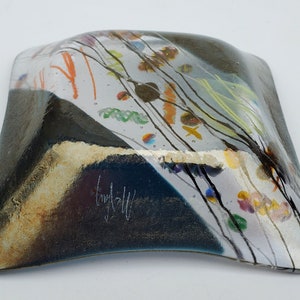 Kurt Mcvay Northwest Art Glass Blue Iridescent Fused Dichronic Confetti ...