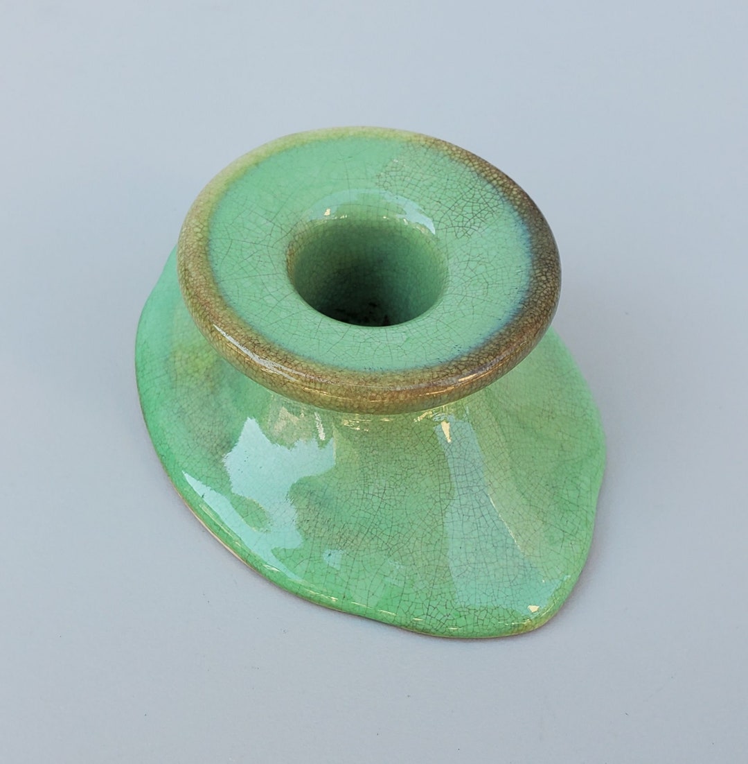 Cowan Art Pottery Candlestick - Green Glossy Glaze - Signed - Ohio ...