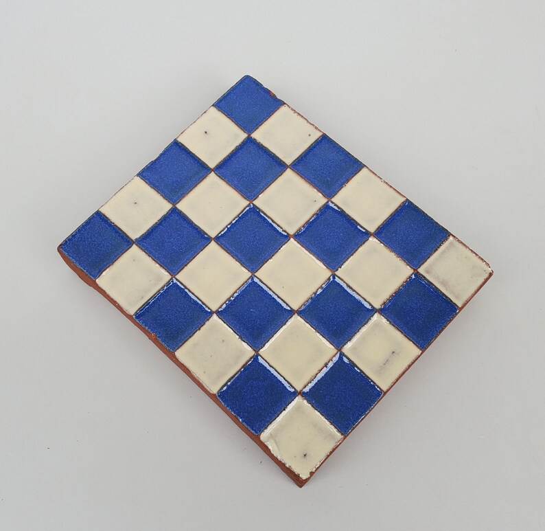 Vintage Gladding Mcbean Pottery Tile - Thick Red Clay - Blue and White ...